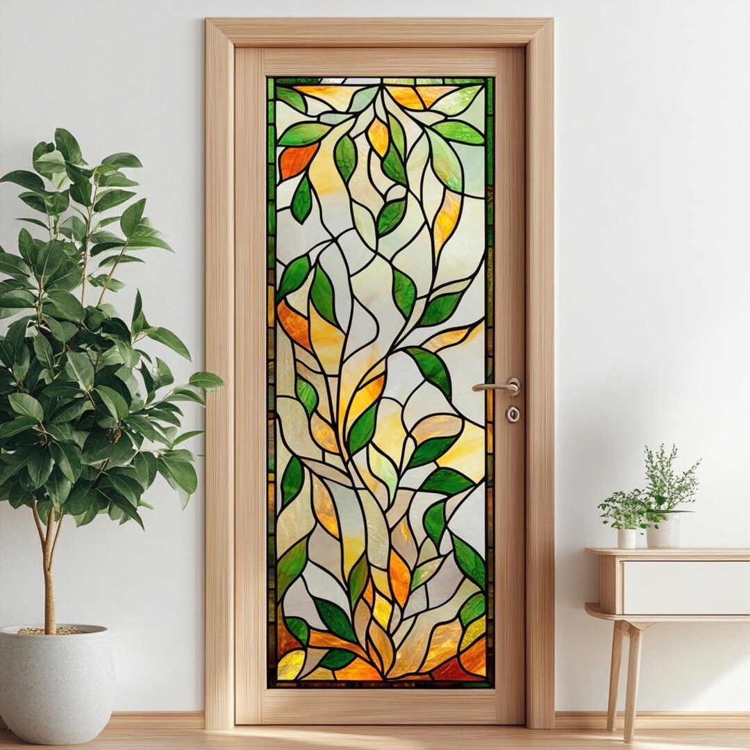 Nature Stained Glass Window Film – Custom Botanical Design, Static ...