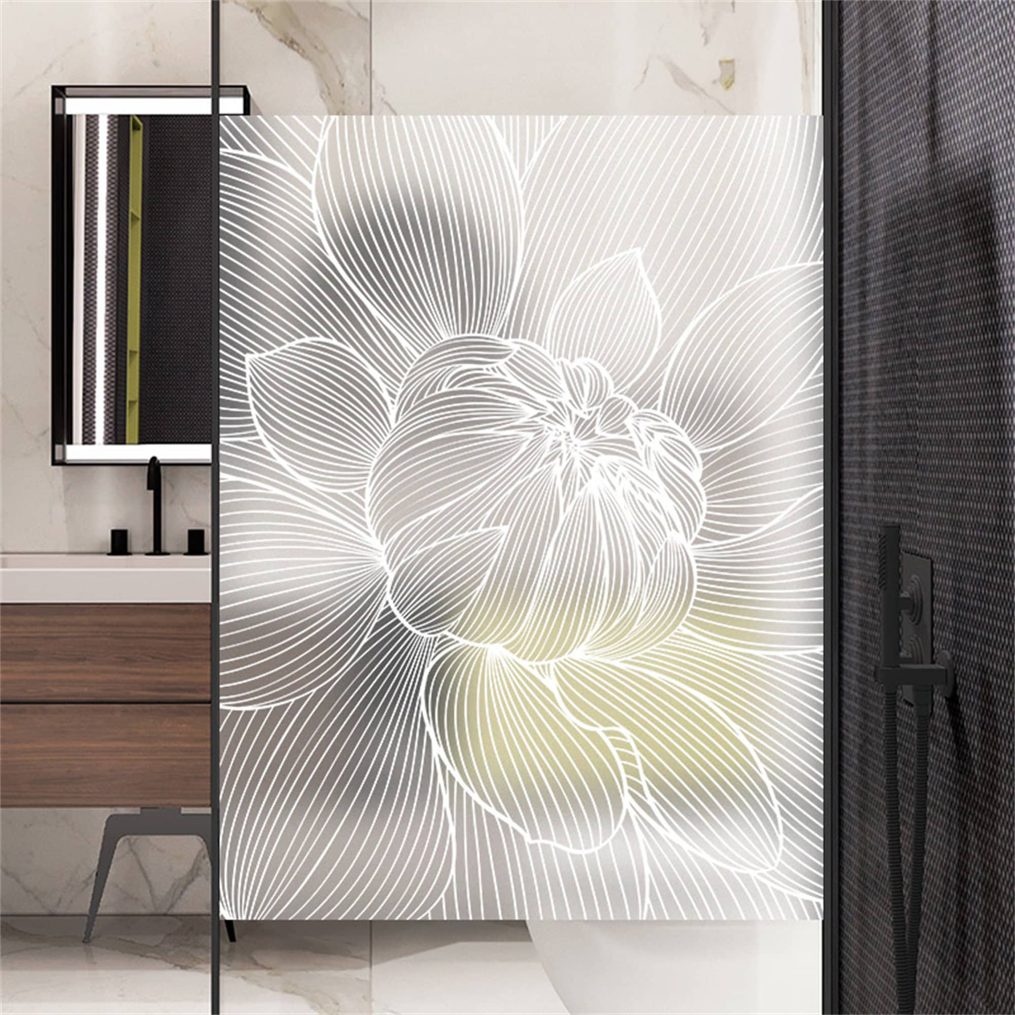 Customized Size Peony Decorated Window Film That Lets in Light Frosted ...