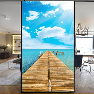 Custom Size Privacy Windows Film Decorative Seaside Scenery Glass ...