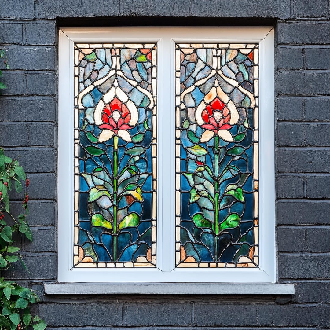 Custom Vintage Floral Window Privacy Film – Frosted Glass, Non-adhesive ...