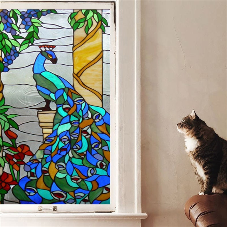 Stained Glass Window Film Animal Fish Bird Cat Tiger Color - Etsy