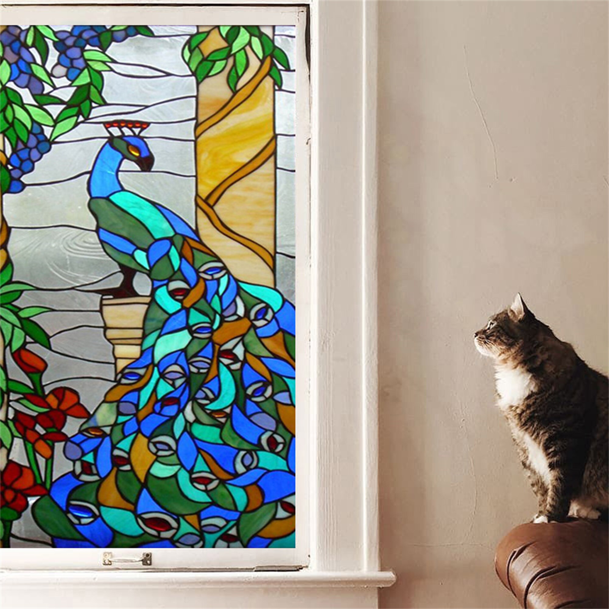 Stained Glass Window Film Animal Fish Bird Cat Tiger Color - Etsy UK