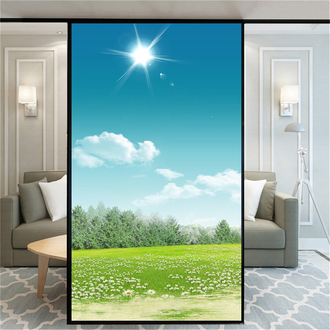 Custom Size Decorative Windows Film Privacy Grassland Scenery Stained ...