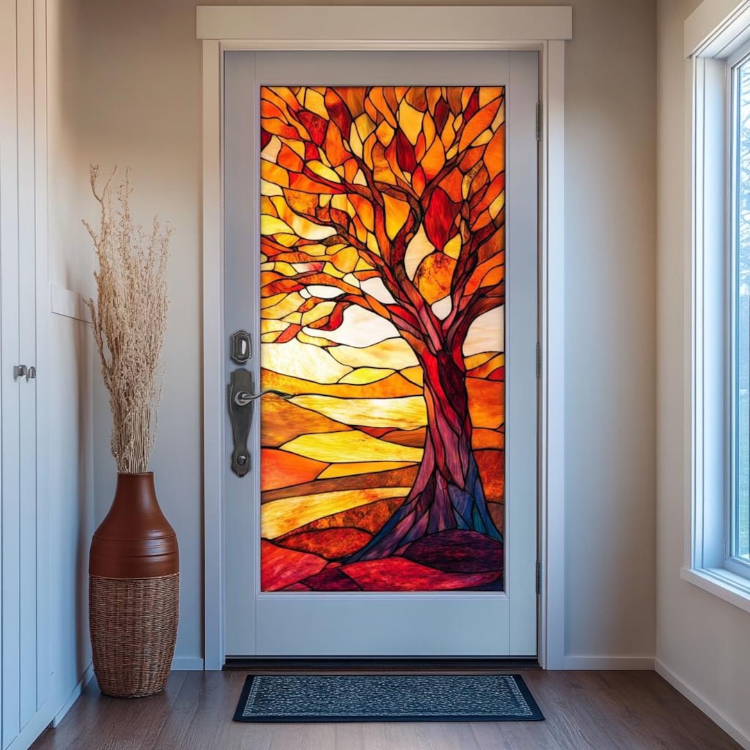 Nature Stained Glass Window Film – Custom Botanical Design, Static ...