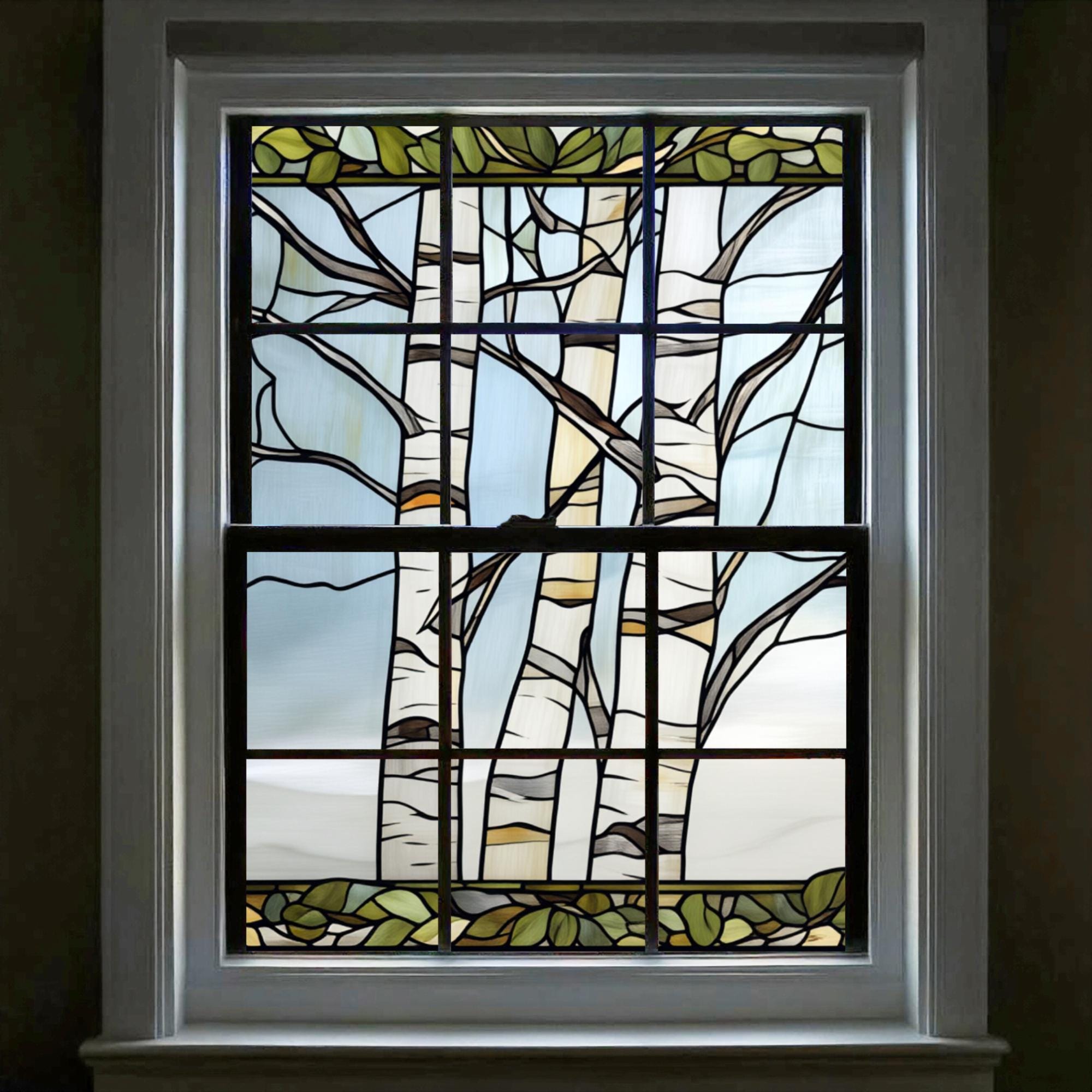 Stained Glass Window Film Birch Tree Forest Design Window Privacy Film ...