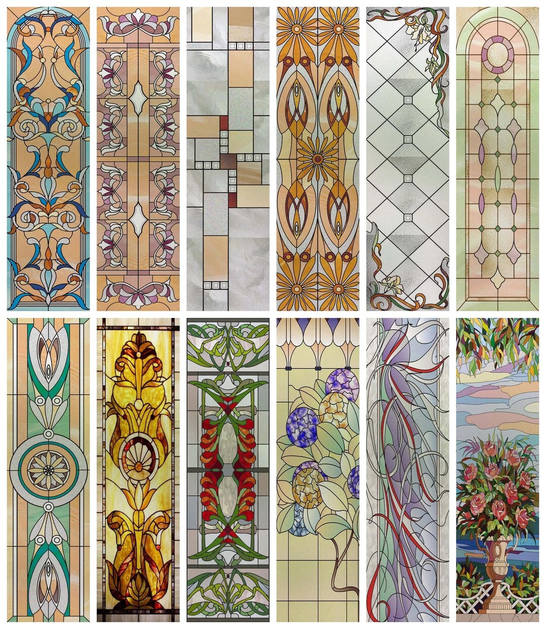 Custom Stained Glass Window Film – Floral and Geometric Decorative ...
