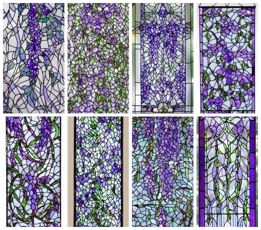 Custom Stained Glass Window Film - Purple Wisteria Design, Decorative ...