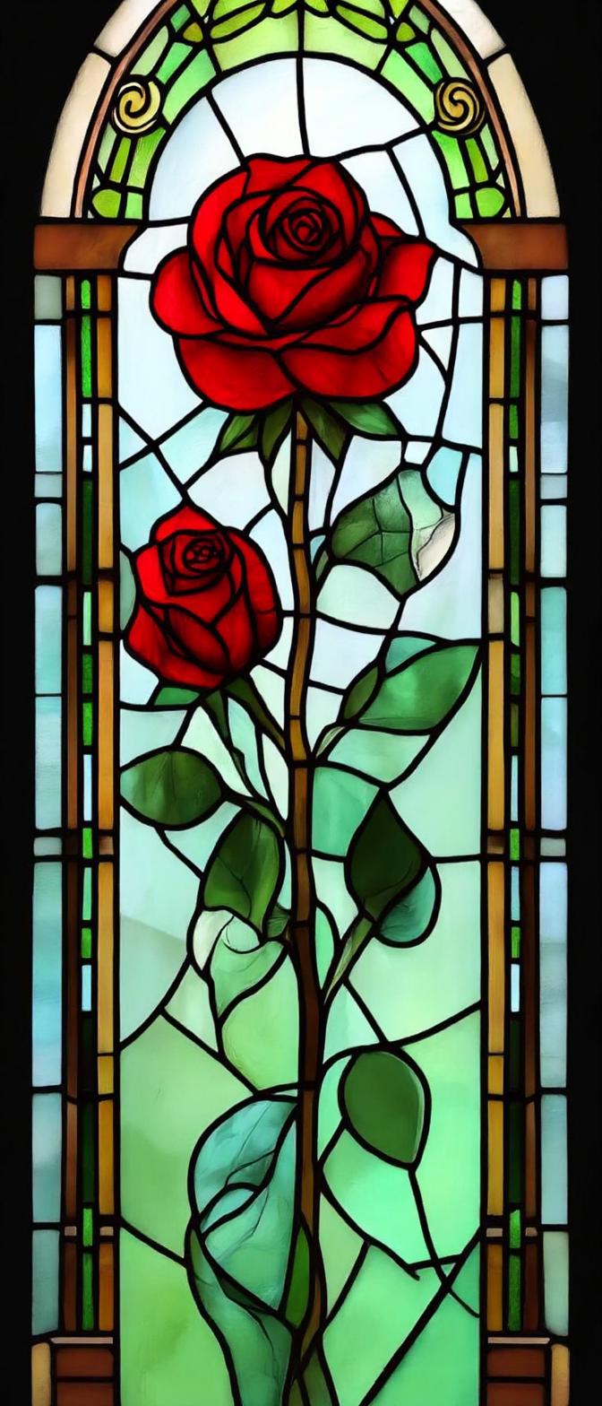 Red Rose Stained Glass Window Film - Elegant Privacy Decorative Cling ...