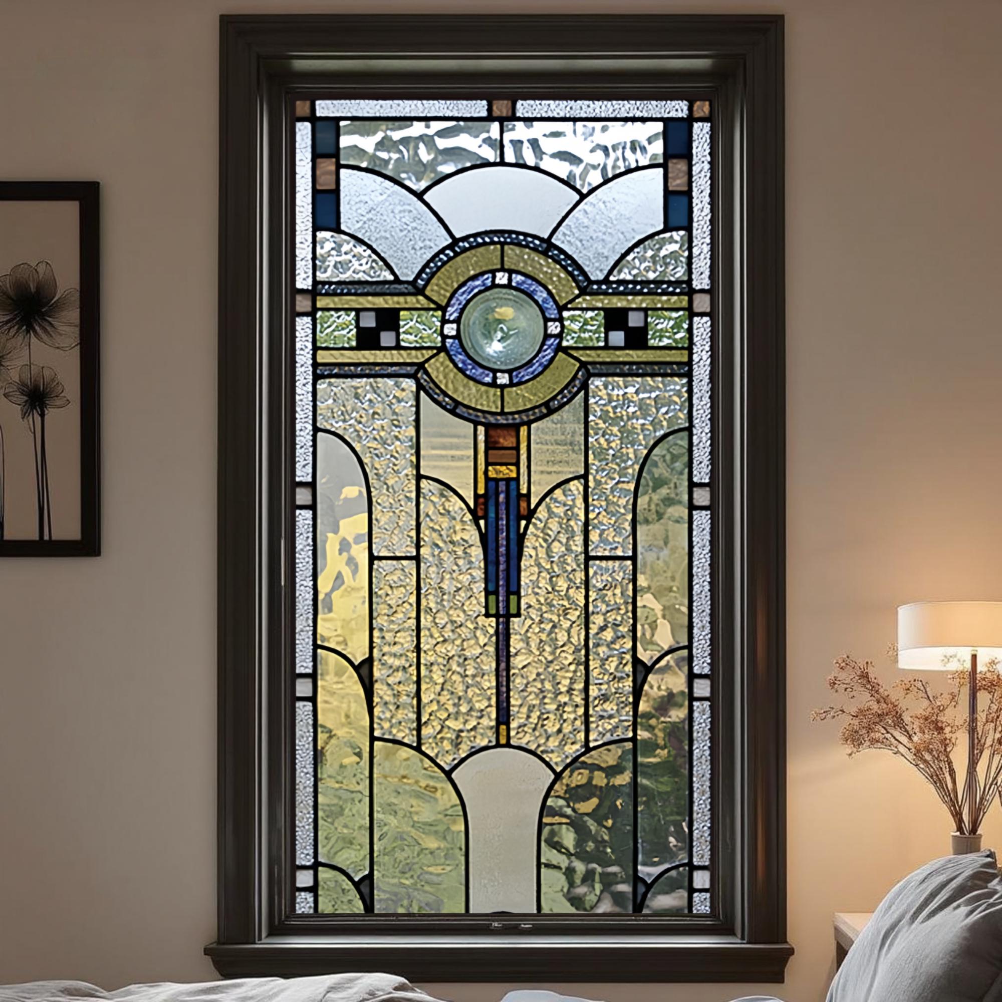Art Deco Stained Glass Window Film - Elegant Frosted Privacy Cling With ...