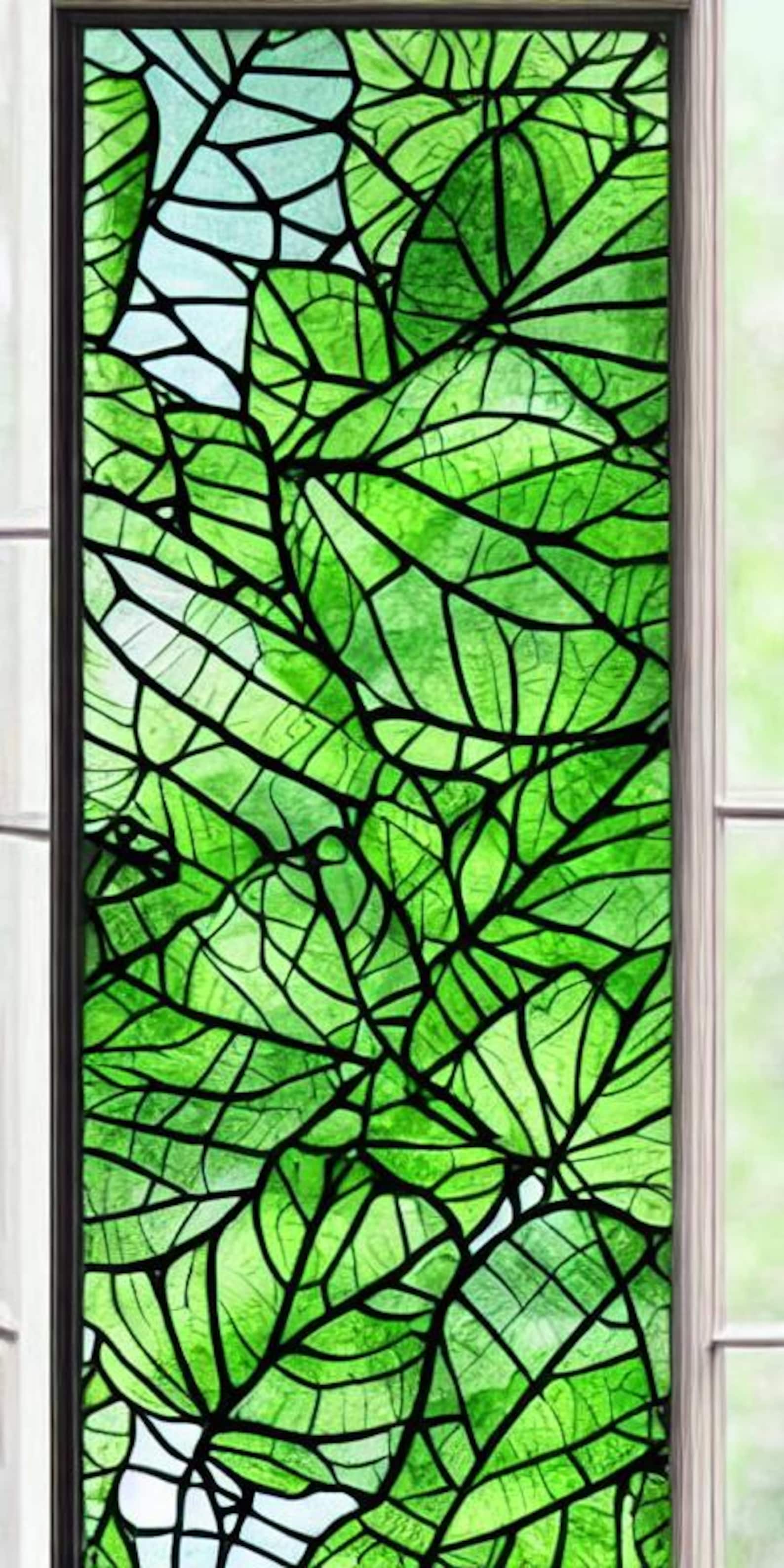 Custom Green Leaf Stained Glass Window Film – Decorative Privacy Vinyl ...
