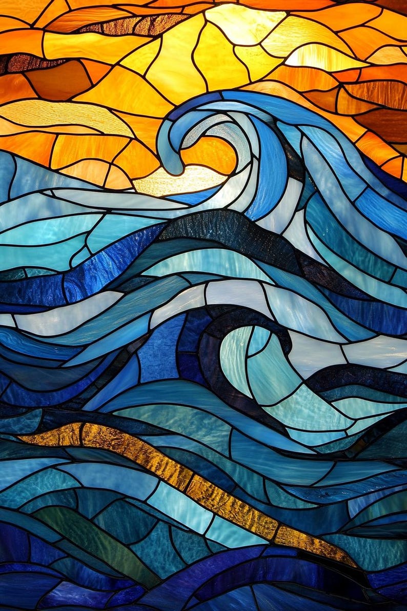 Ocean Wave Stained Glass Window Film Collection -custom Decorative ...