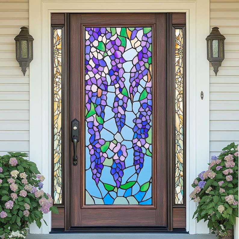 Custom Stained Glass Window Film – Purple Wisteria Floral Design ...