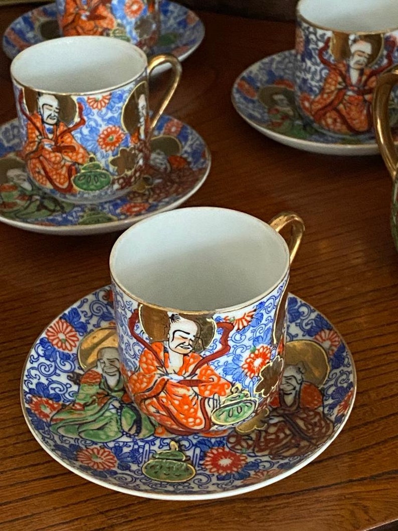 Rare Antique Japanese Teas Set of 6 Saucers, 6 Tea Cups, 1 Sugar Bowl ...