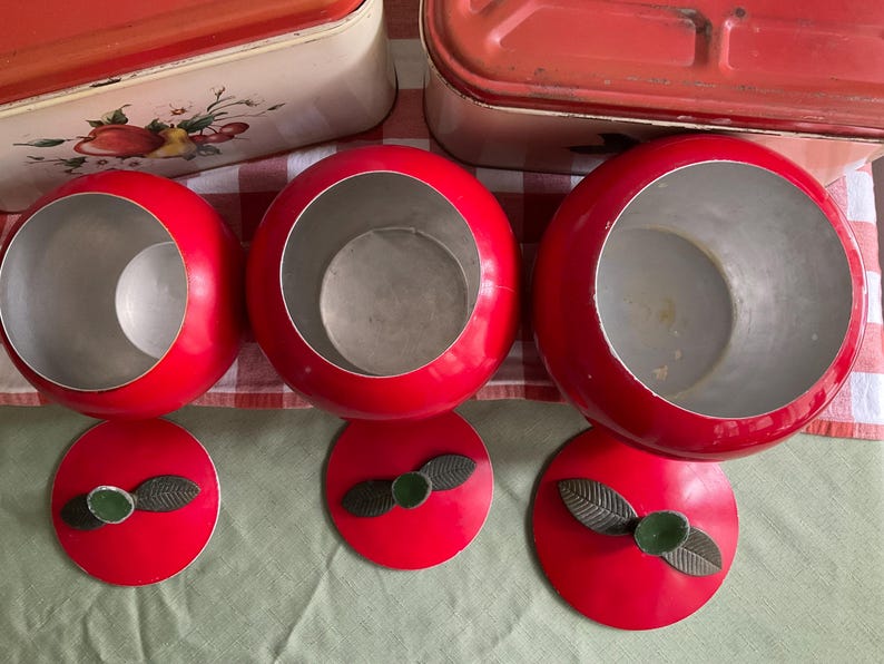 Vintage 3 Piece Apple Canister Set, Chrom-ever Red - Etsy