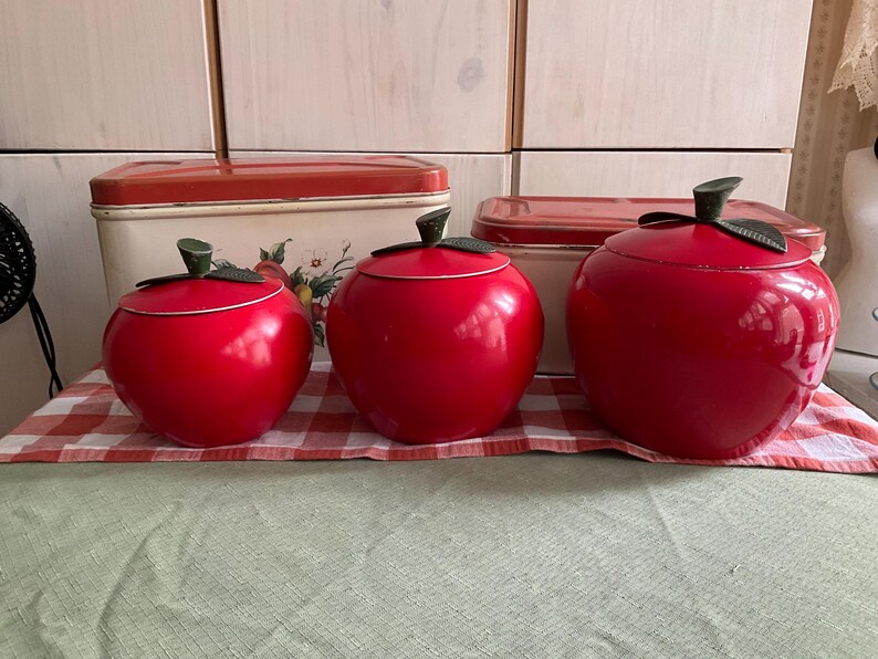 Vintage 3 Piece Apple Canister Set, Chrom-ever Red - Etsy