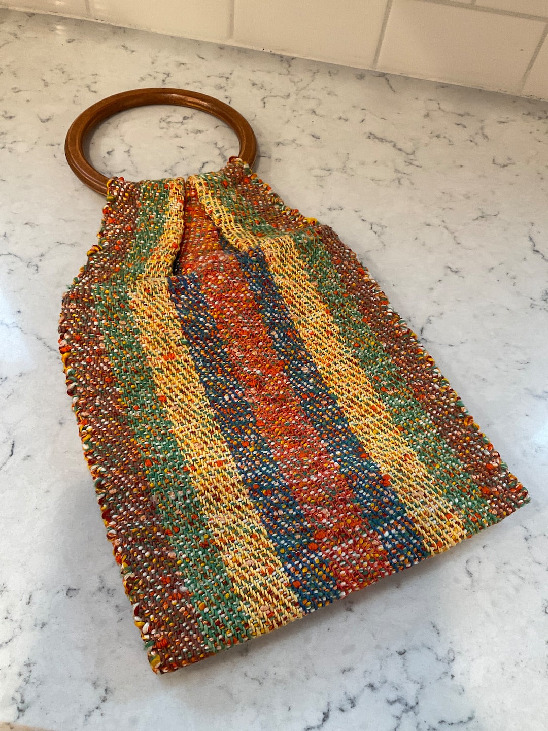 Vintage Jute Bag Rainbow Colors Knobby Knit Purse - Etsy