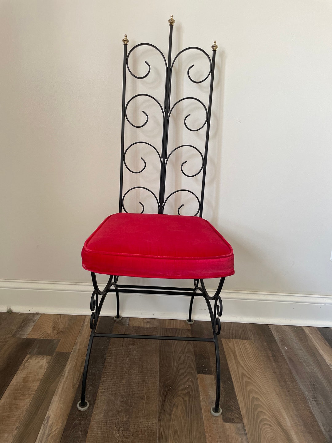 Mid Century Wrought Iron Scroll Back Chair - Etsy