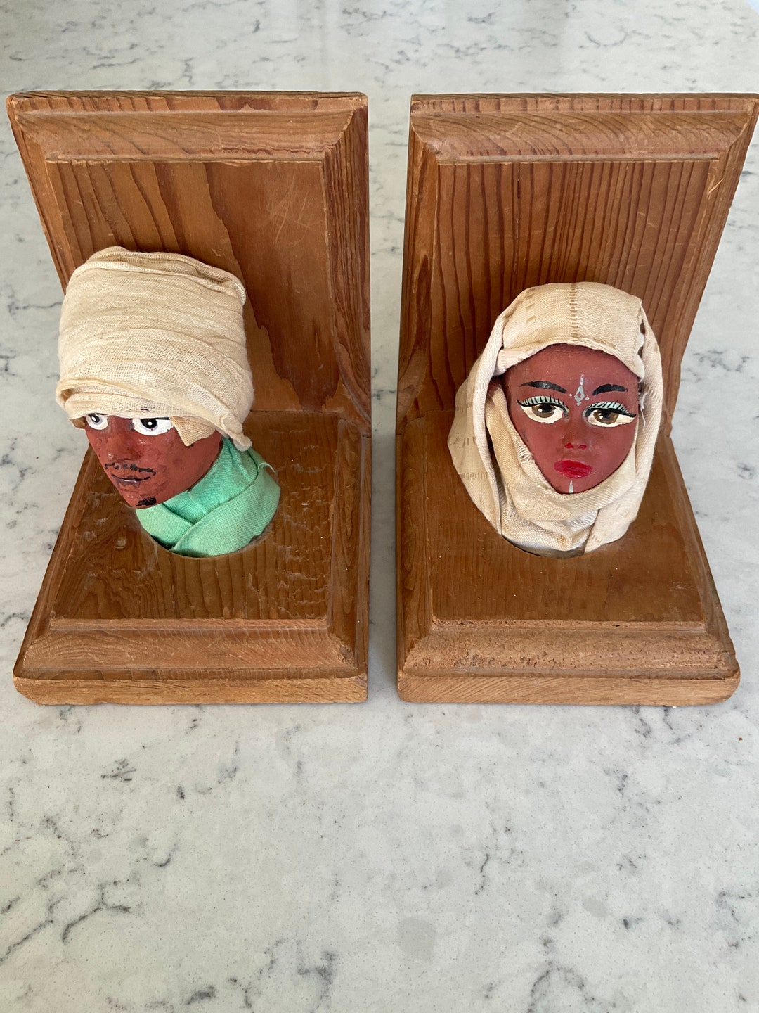 Vintage Bookends Hand Painted Clay - Etsy