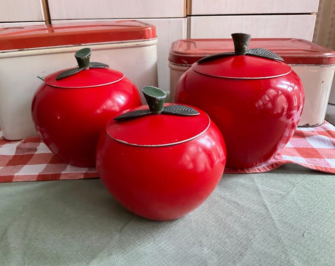 Vintage 3 Piece Apple Canister Set, Chrom-ever Red - Etsy
