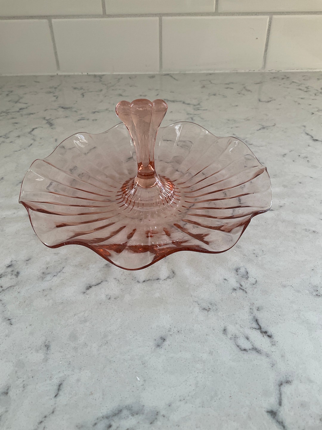 Pink Ruffle Glass Depression Glass Candy/trinket/jewelry Dish - Etsy