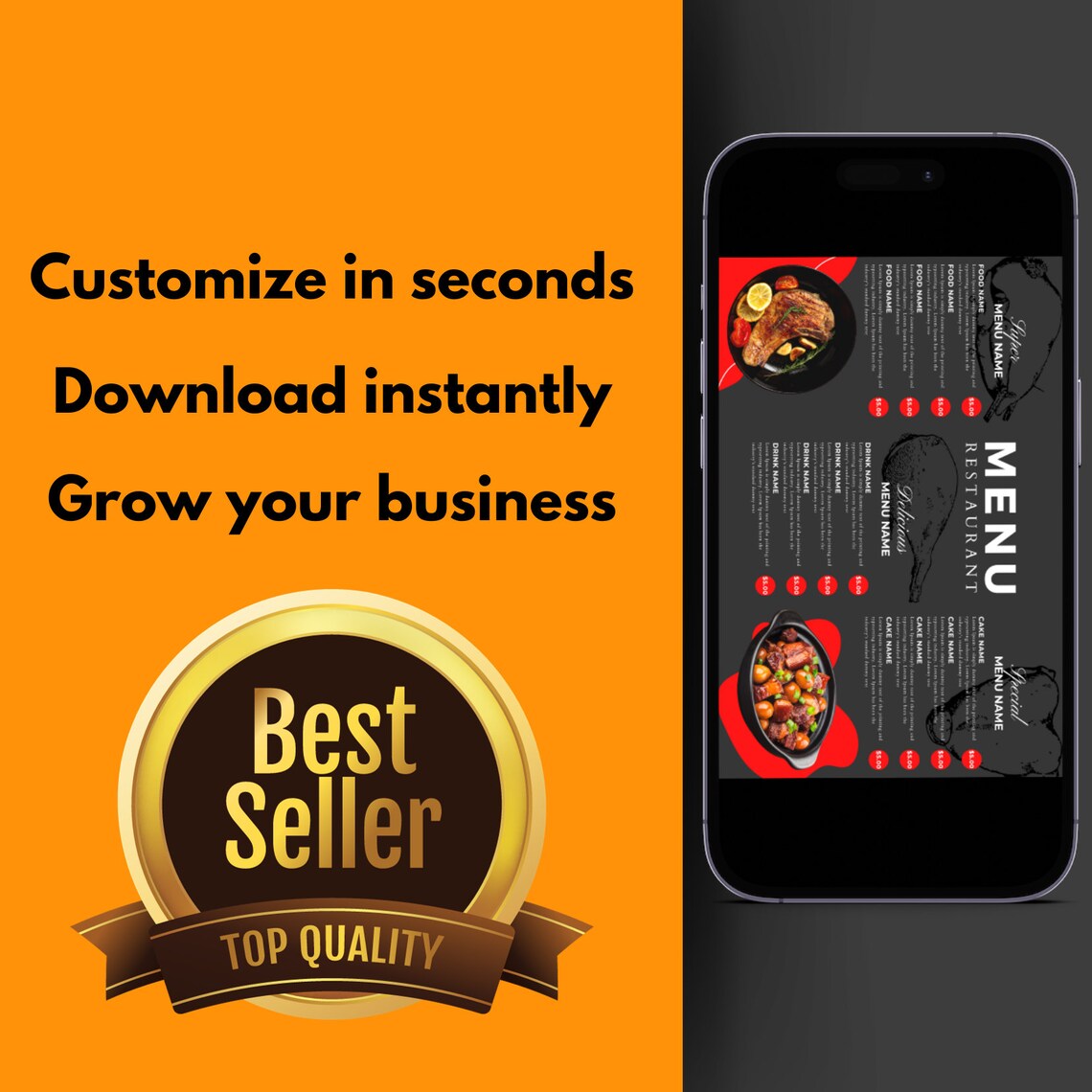 Restaurant Menu Template Food Menu Template Editable Restaurant Food Menu Customizable Menu