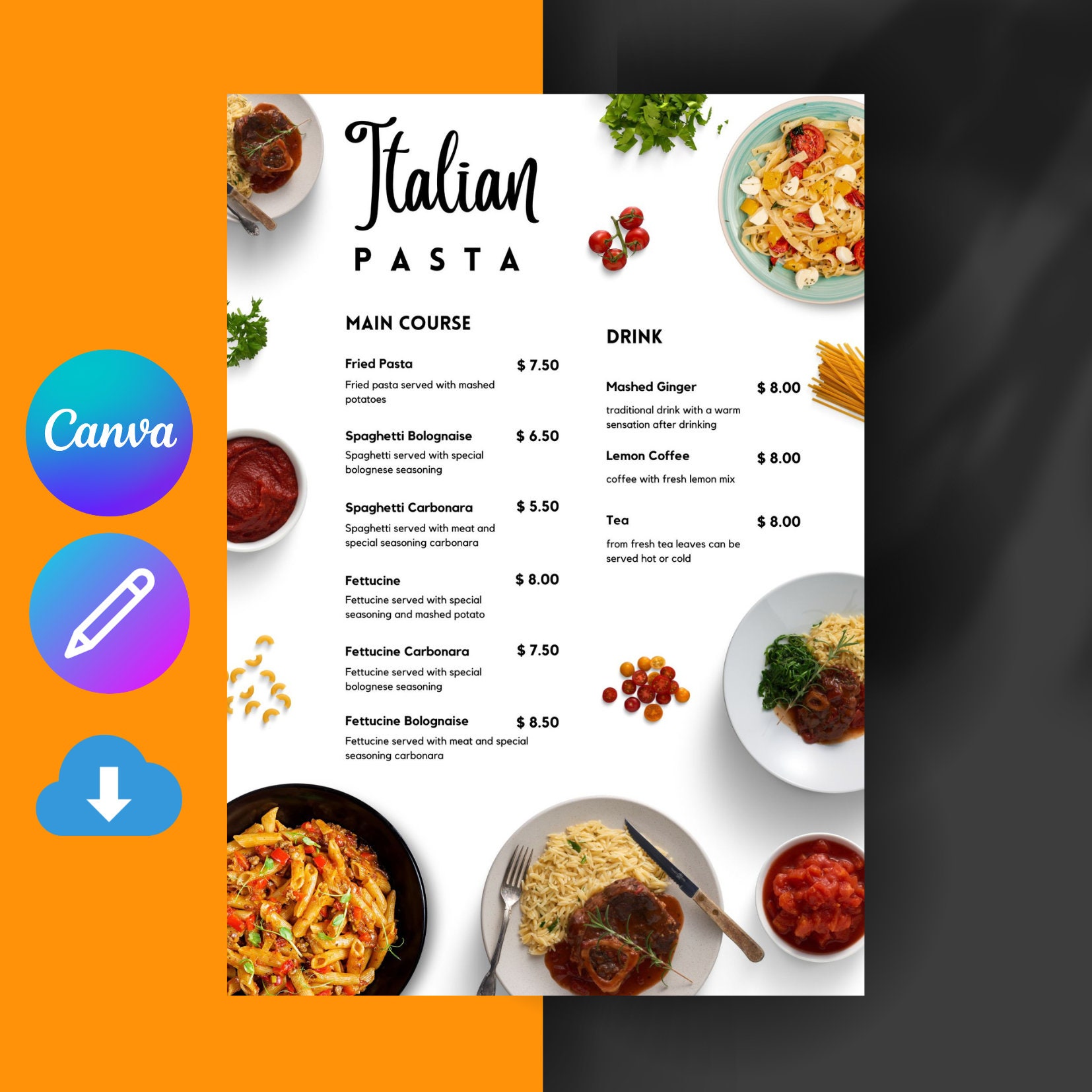 Restaurant Menu Template, Food Menu Template, Editable Restaurant Food ...