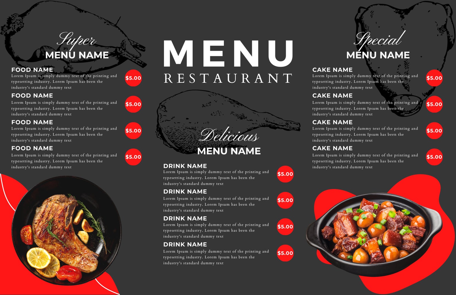 Restaurant Menu Template, Food Menu Template, Editable Restaurant Food ...