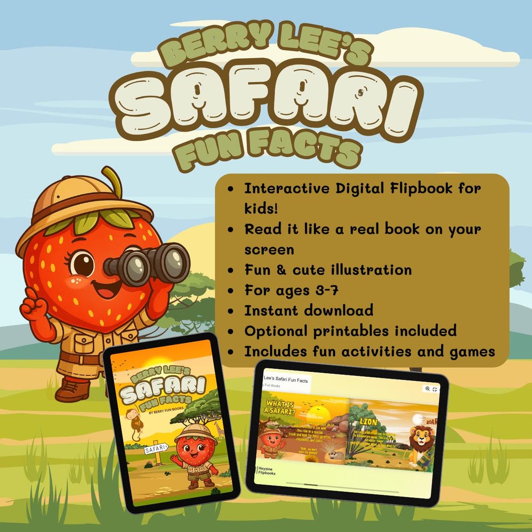 Safari Fun Facts Digital Flipbook: Kids' Story & Coloring Pages - Etsy