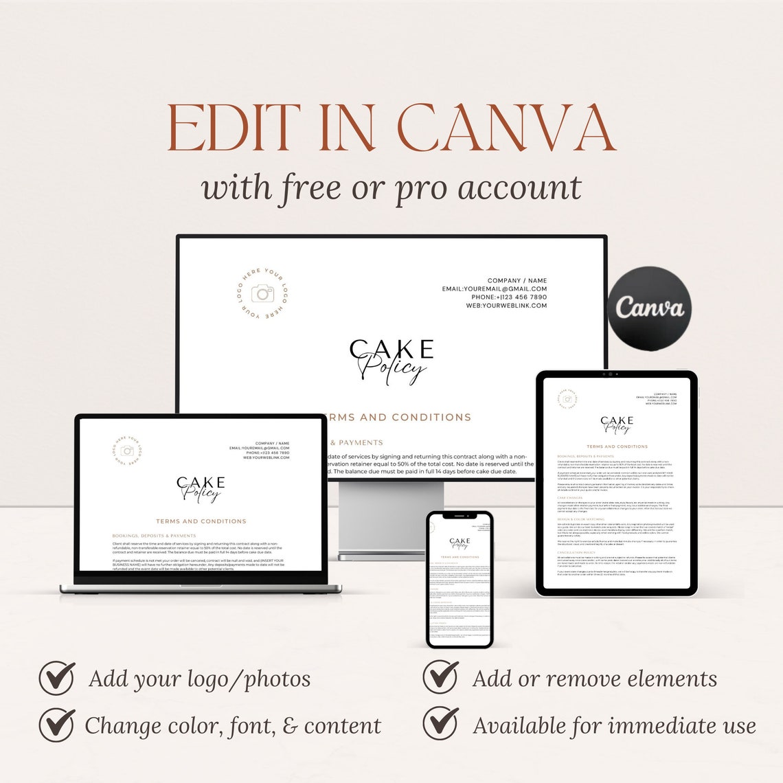 Editable Baking Agreement, Cake Order Terms, Cake Terms and Conditions ...