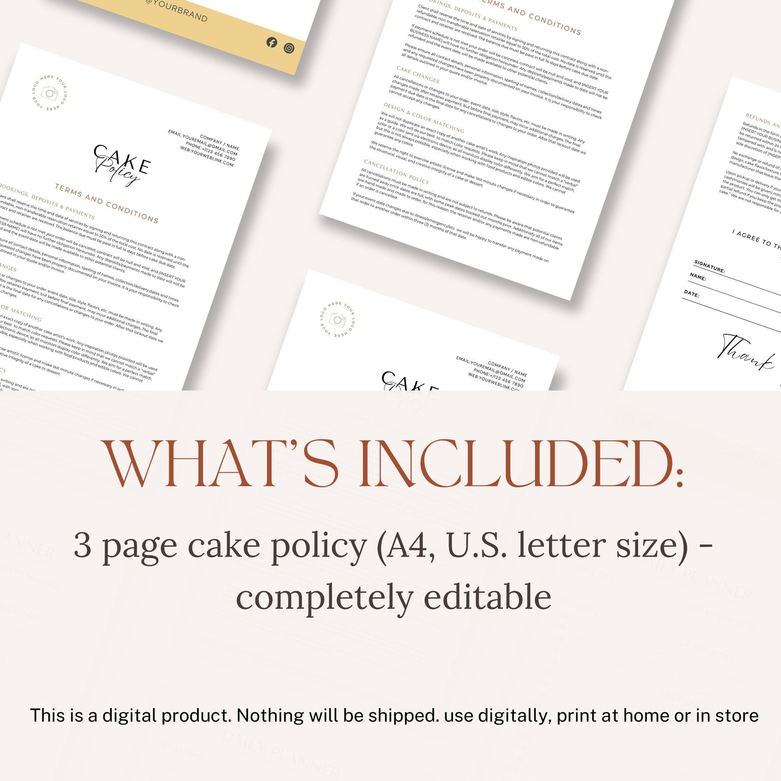 Editable Baking Agreement, Cake Order Terms, Cake Terms and Conditions ...