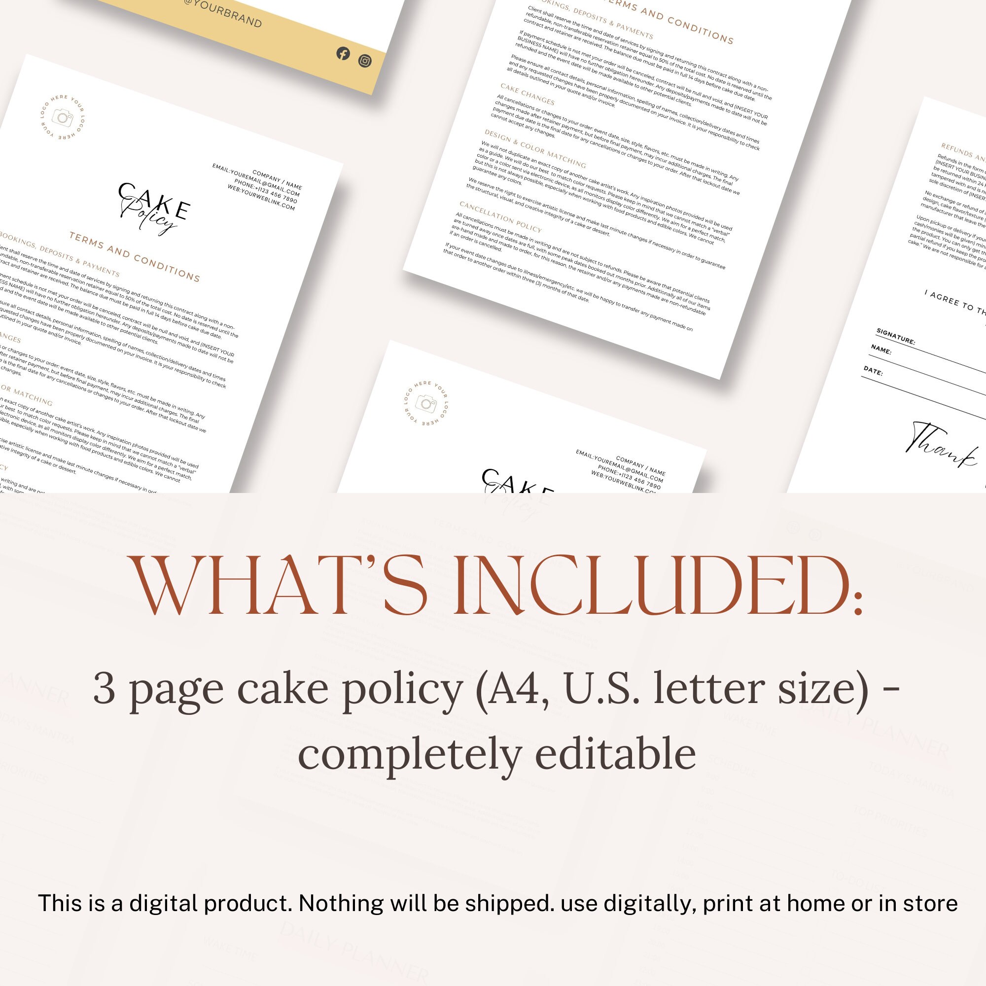Editable Baking Agreement, Cake Order Terms, Cake Terms and Conditions ...