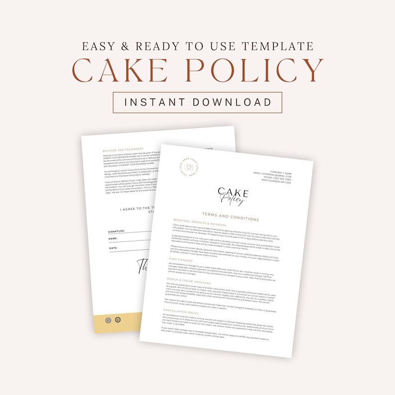 Editable Baking Agreement, Cake Order Terms, Cake Terms and Conditions ...