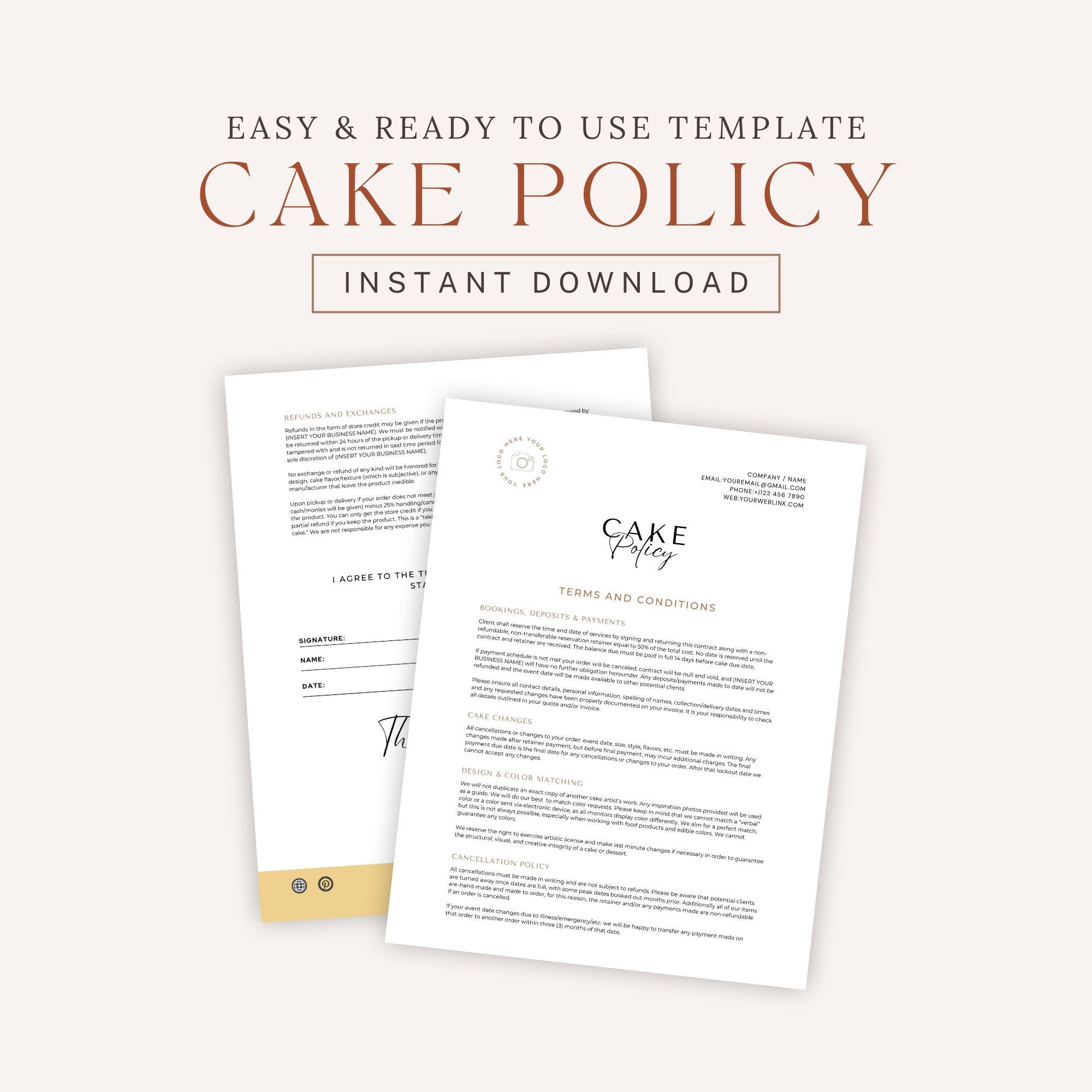 Editable Baking Agreement, Cake Order Terms, Cake Terms and Conditions ...