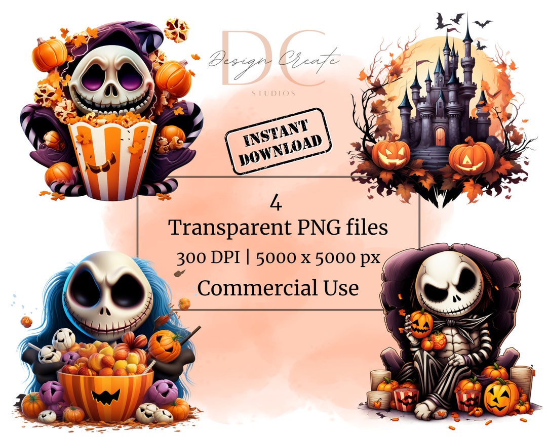 4 PNG Halloween Skeleton Clipart Bundle, Spooky Graphic, High ...