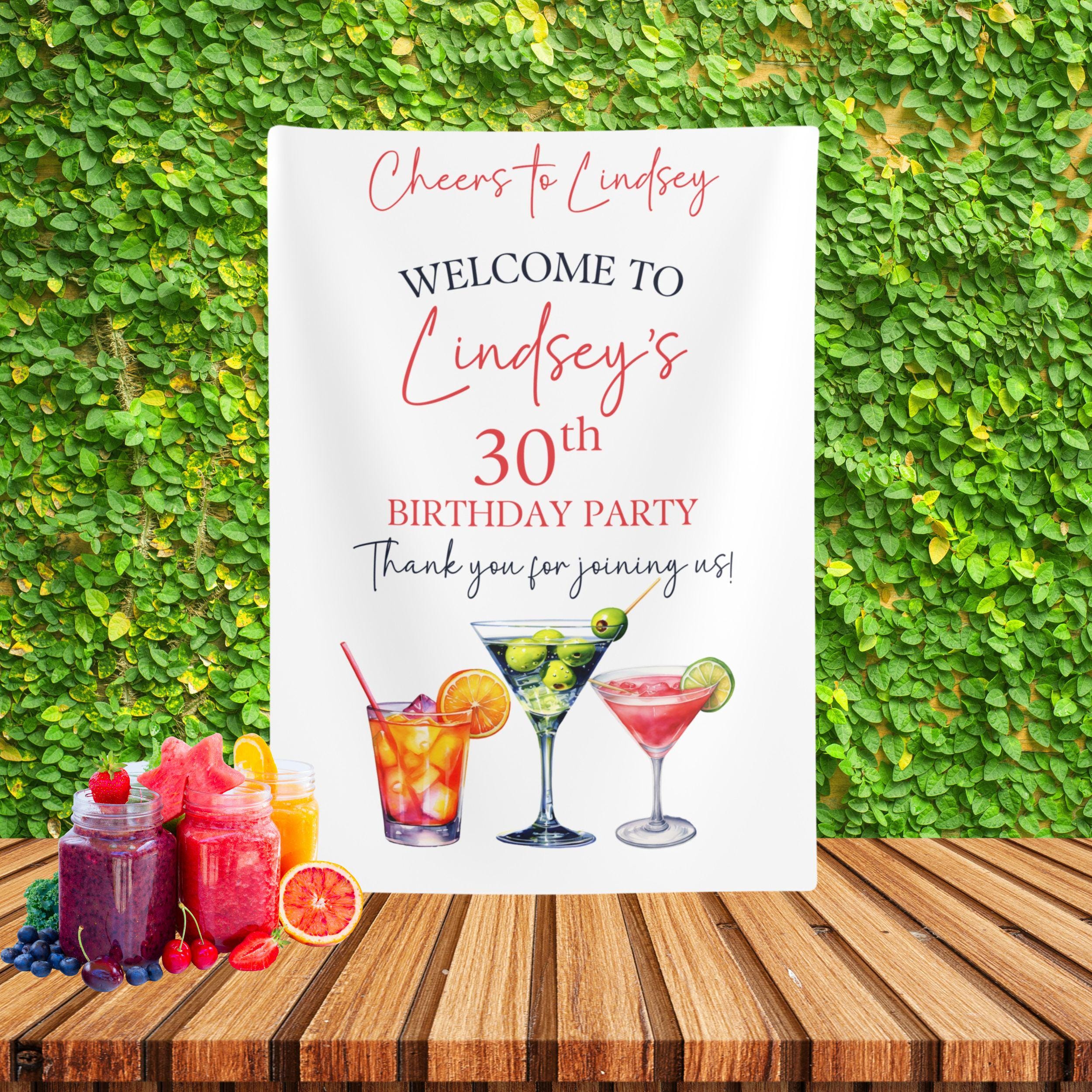 Birthday Party Welcome Banner, Watercolor Cocktail Backdrop, 21st 30th ...