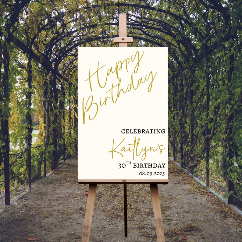 Happy Birthday Welcome Sign, Modern Gold Birthday Party Entrance Sign ...