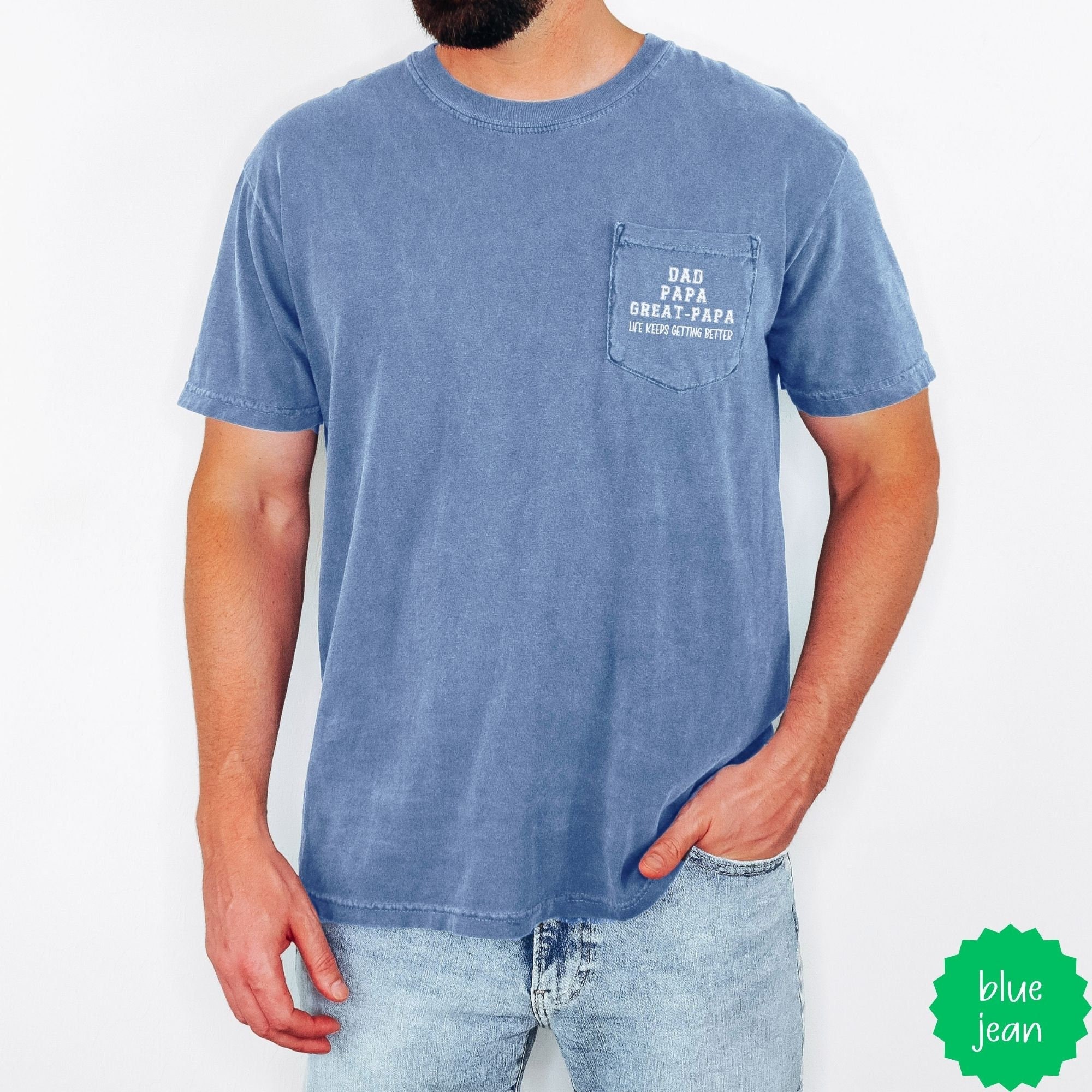 Personalized Papa Shirt With Pocket, Comfort Colors Custom Dad Tshirt ...
