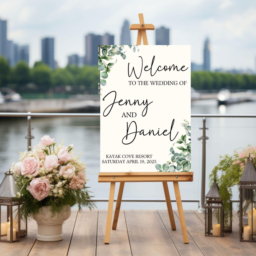 Greenery Wedding Sign, Wedding Welcome Sign, Wedding Custom Poster ...