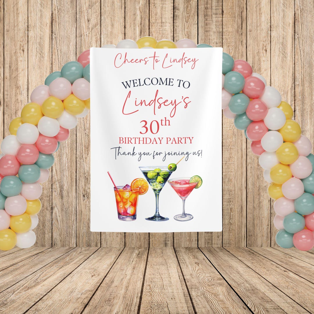 Birthday Party Welcome Banner, Watercolor Cocktail Backdrop, 21st 30th ...