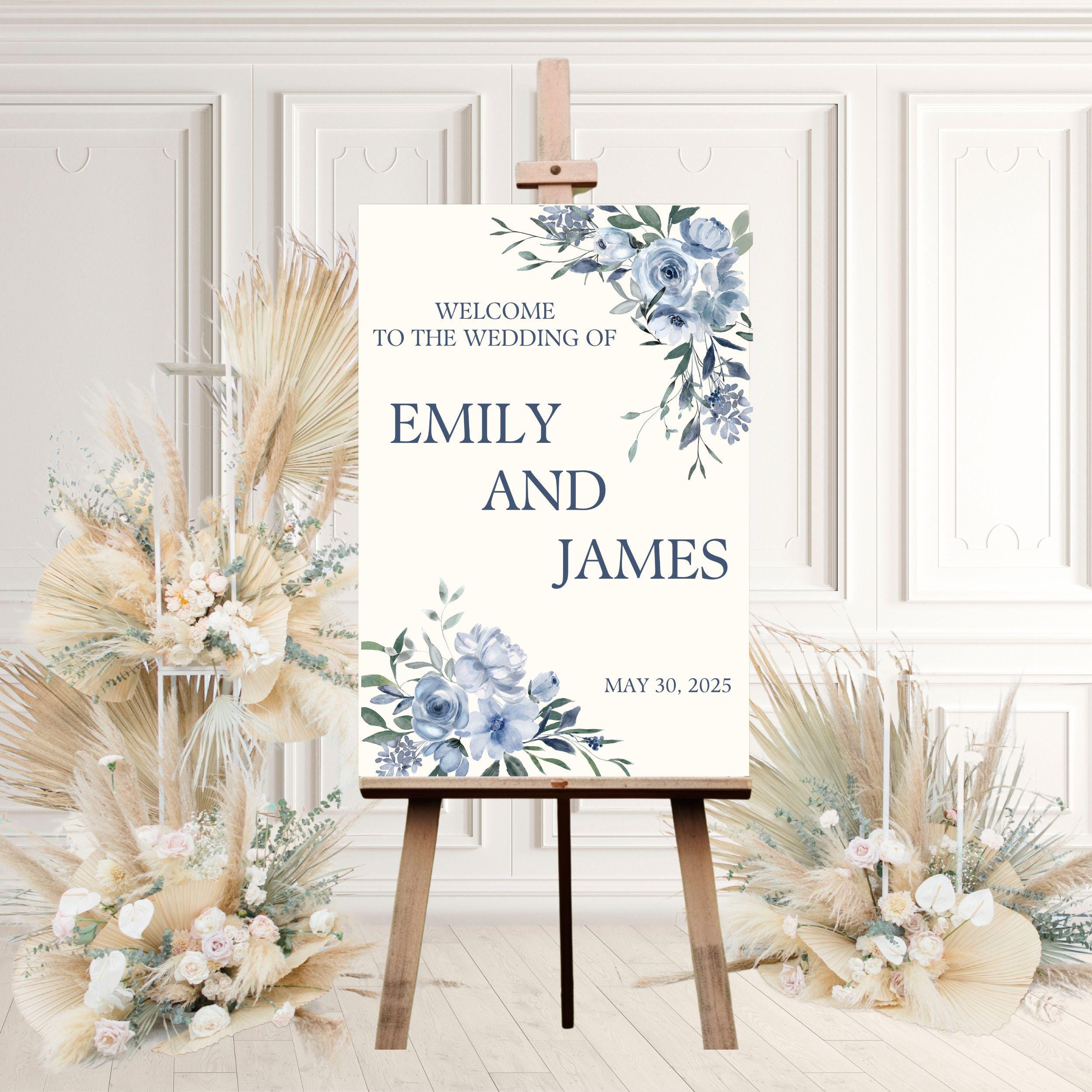 Blue Floral Wedding Welcome Sign, Wedding Signage, Dusty Blue Flower ...