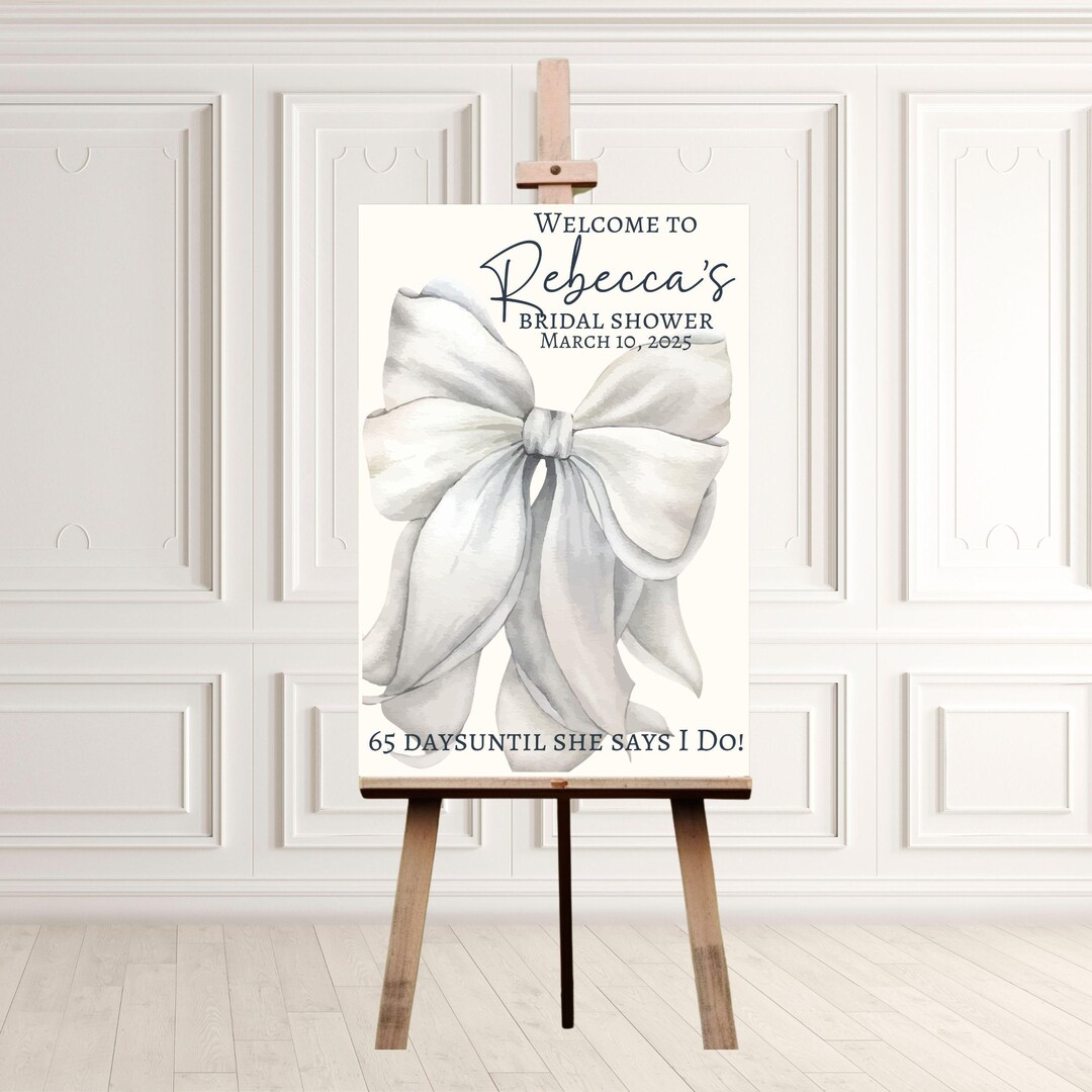 White Bow Bridal Shower Welcome Sign, Bow Bridal Shower Poster, Shes ...