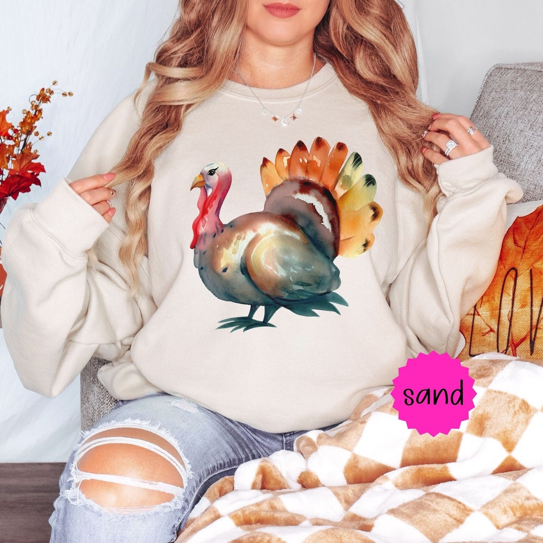 Vintage Turkey Sweatshirt, Thanksgiving Sweatshirt, Watercolor Turkey ...
