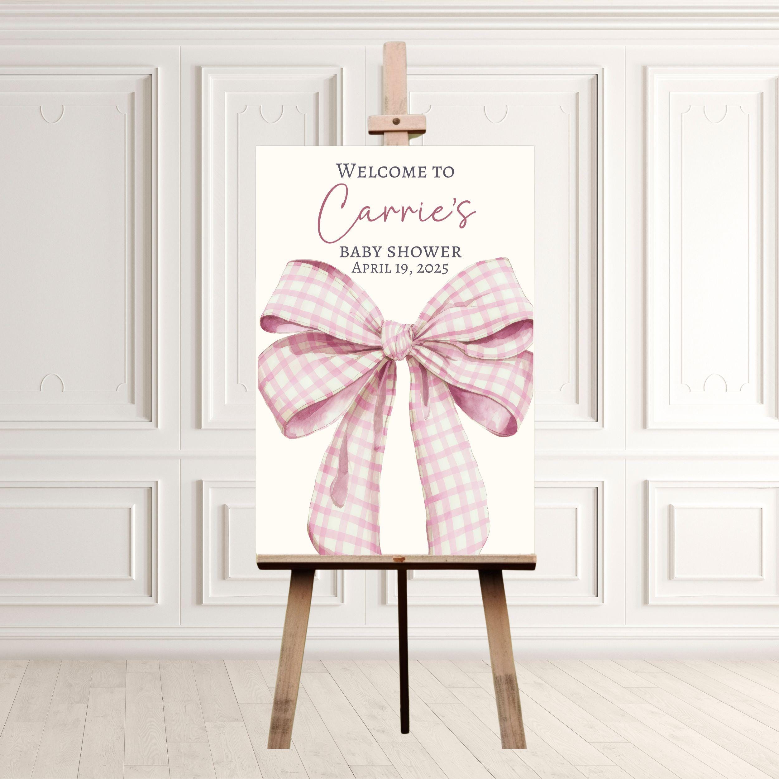 Pink Bow Baby Shower Welcome Sign, Coquette Baby Shower Custom Sign ...