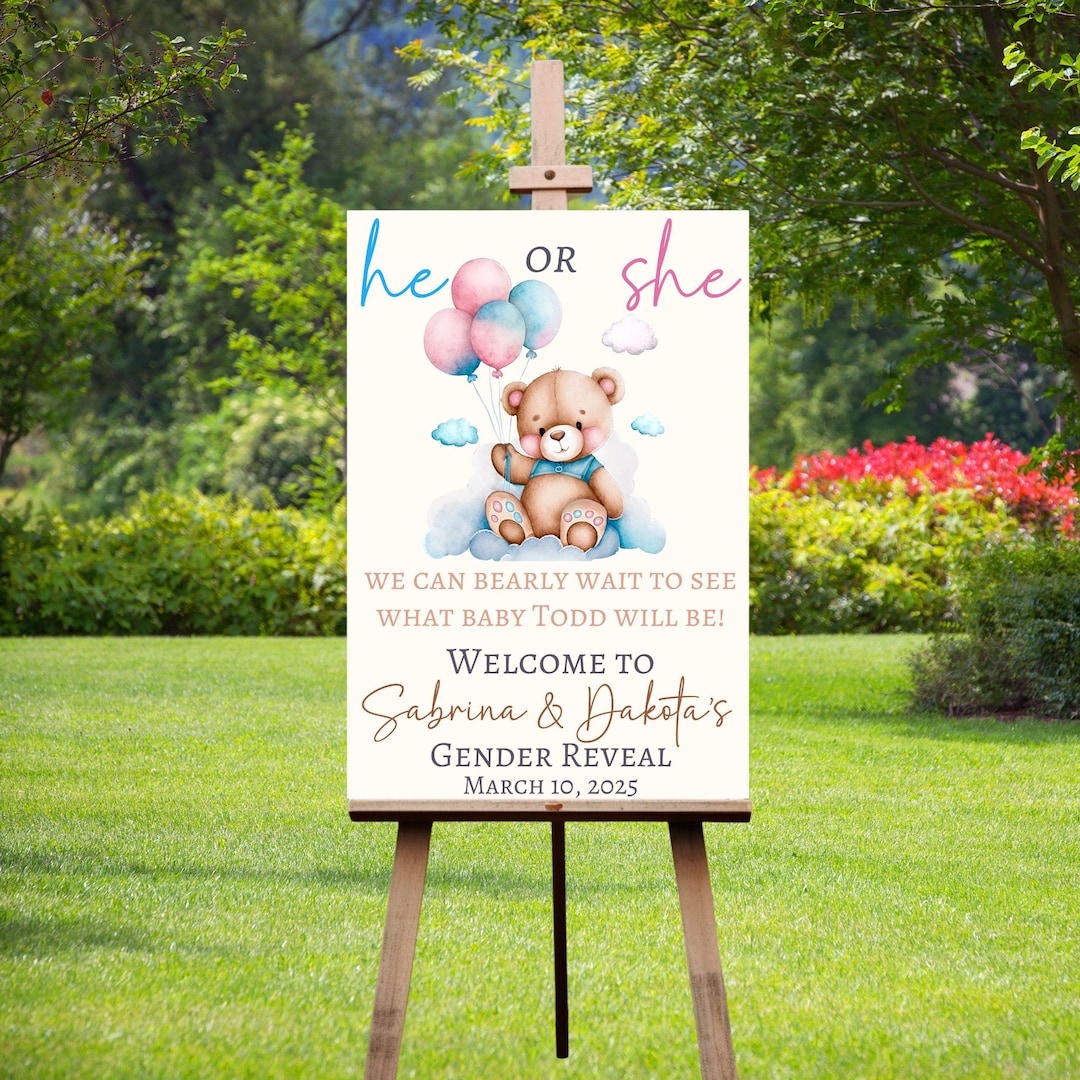 Bear Gender Reveal Welcome Sign, Baby Bear Gender Reveal Entrance Sign ...