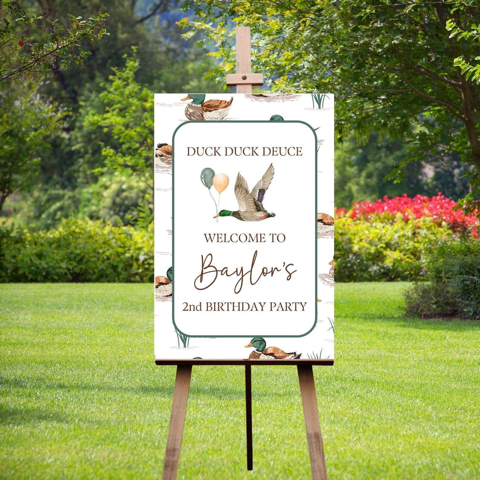 Duck 2nd Birthday Welcome Sign, Duck Duck Deuce Birthday Party Entrance ...