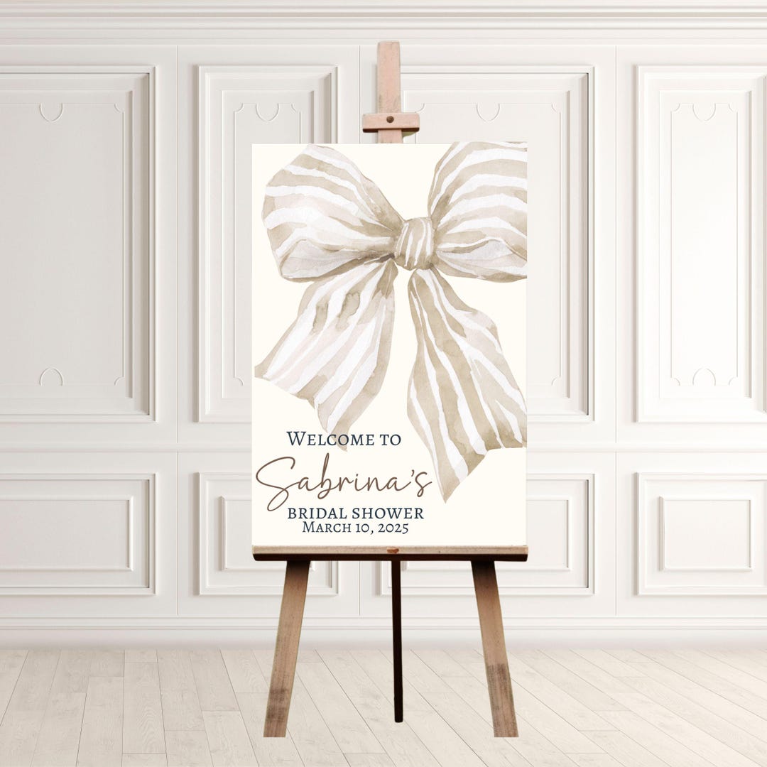 White Bow Bridal Shower Welcome Sign, Bow Bridal Shower Poster, Shes ...