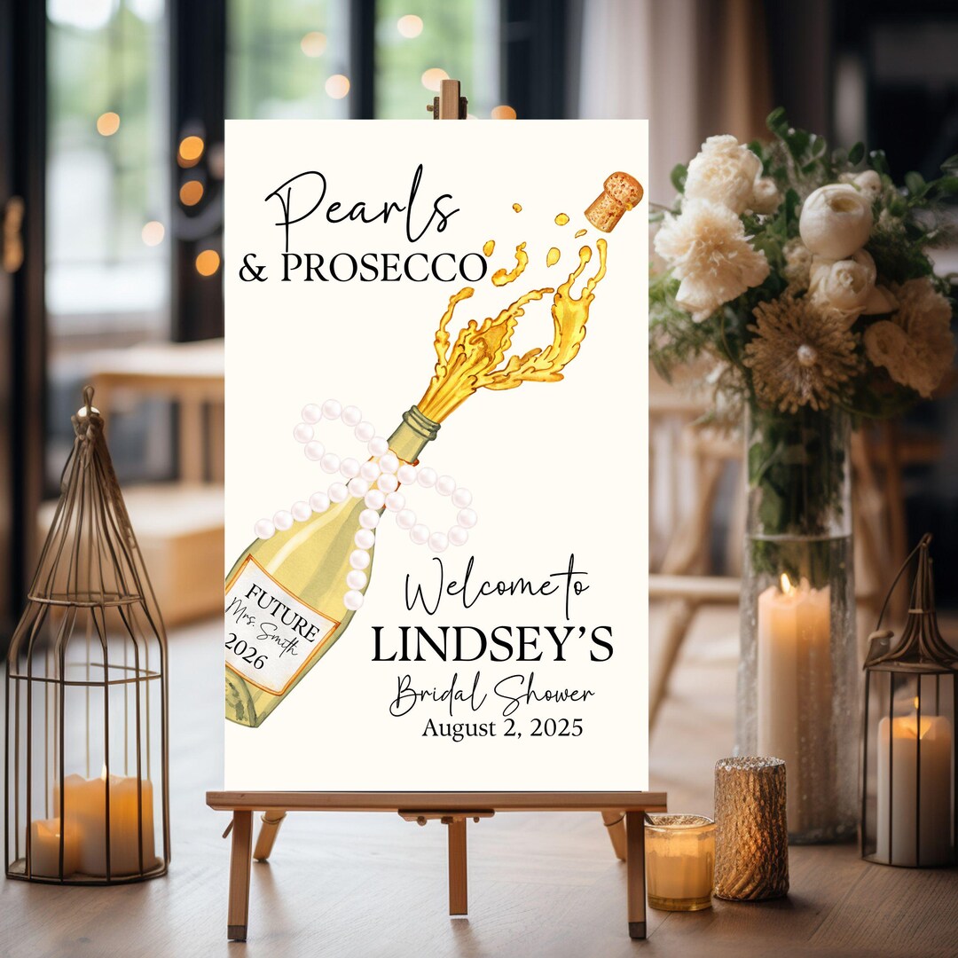 Pearls and Prosecco Bridal Shower Welcome Sign, White Pearl Custom ...