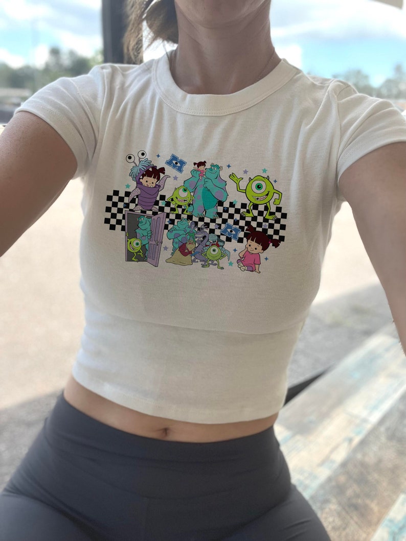 Monsters Inc Crop Tank, Retro Sully Checkered Baby Tee, Scaring Door ...