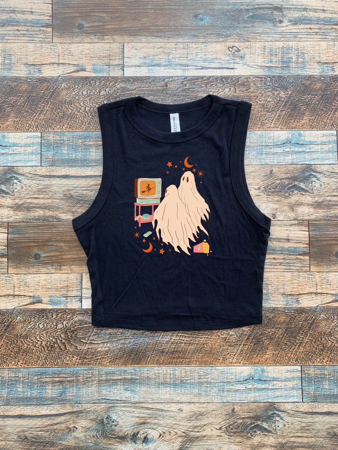 90s Retro Horror Black Crop Tank, Trick or Treat Baby Tee, Ghost ...