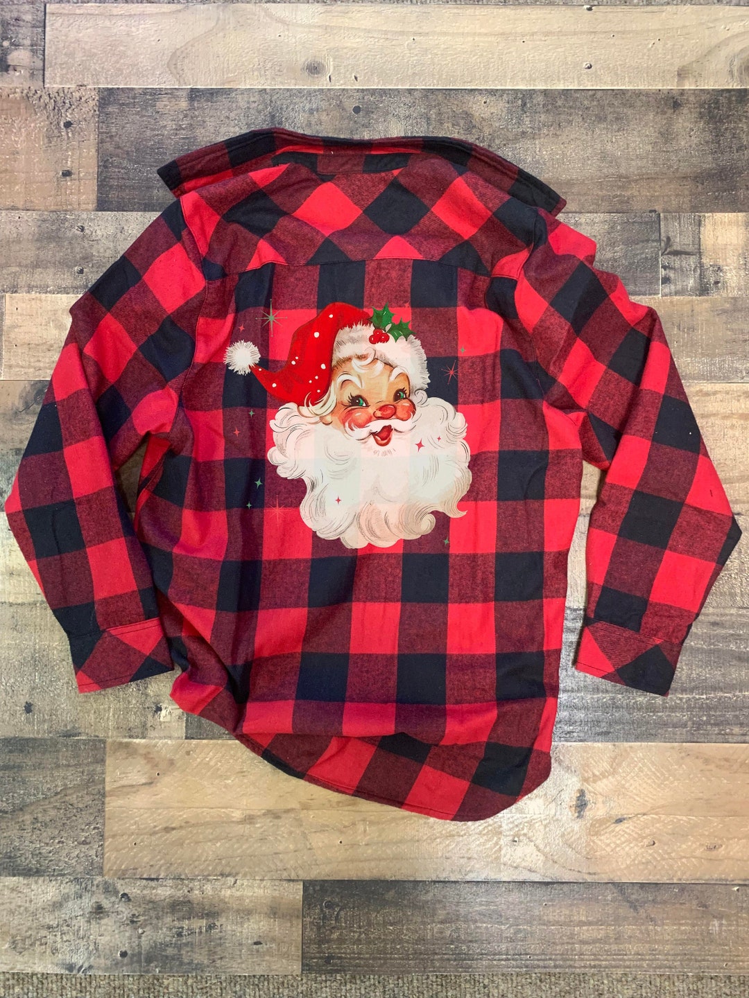 Christmas Flannel, Buffalo Plaid Santa Flannel, Women and Youth Flannel ...